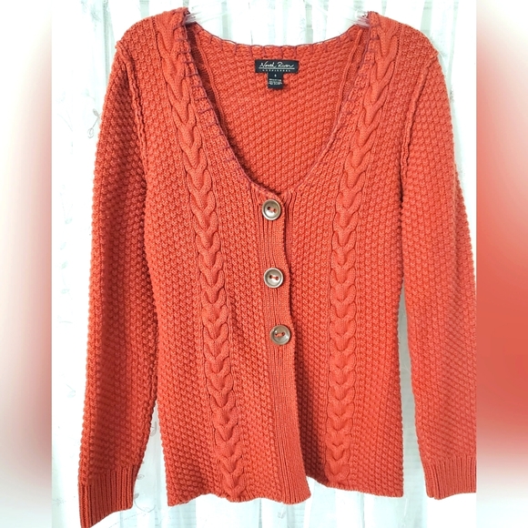 North river | Sweaters | Burnt Orange Cable Knit Button Down Sweater ...